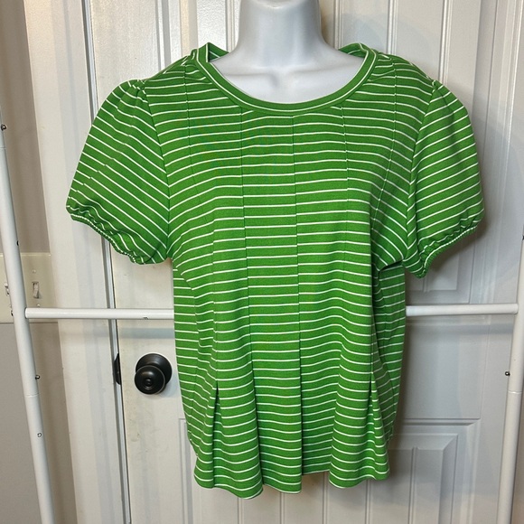 Maeve | Tops | Anthropologie Maeve Green And White Striped Pleated Top ...